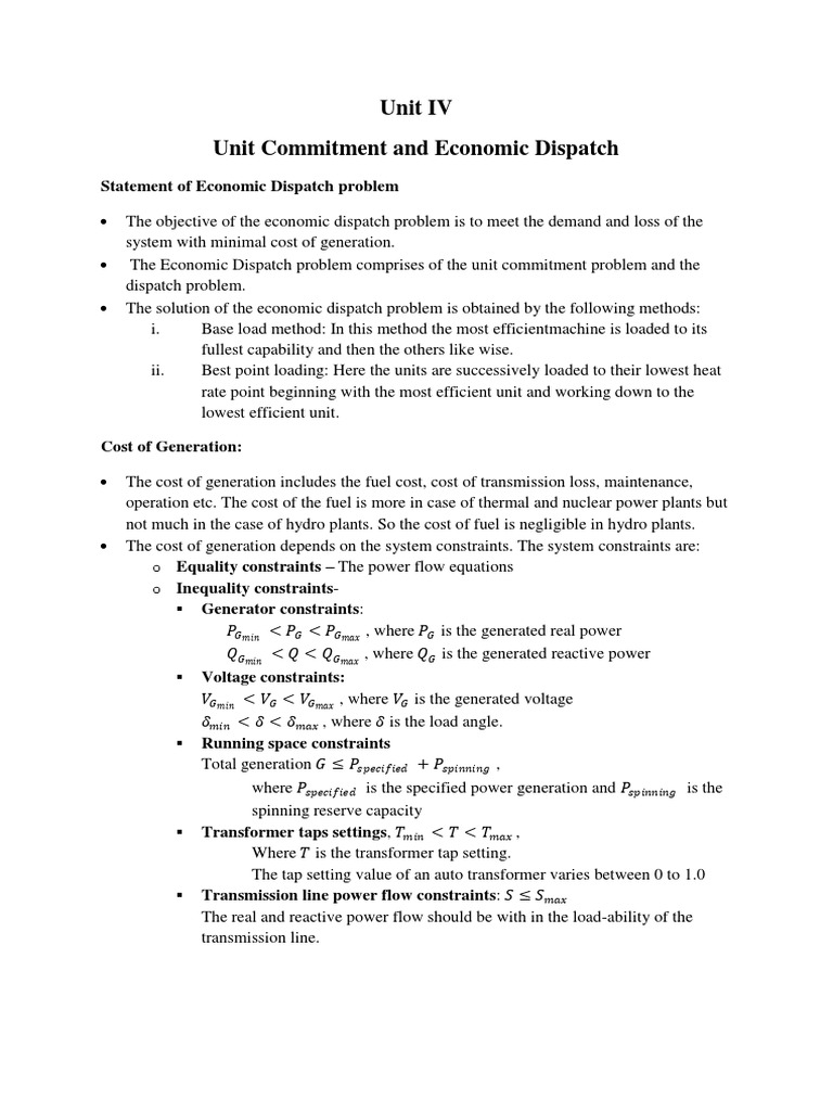 Unit 3 - Power System Operation and Control | PDF | Dynamic Programming ...