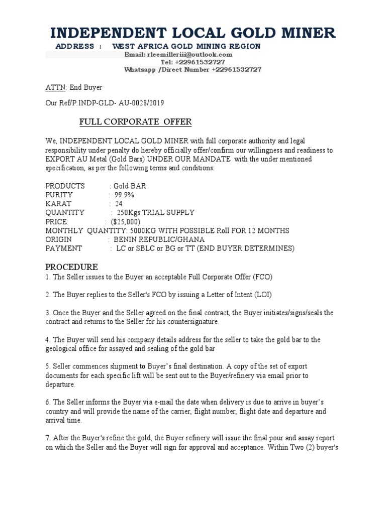 Dubai Gold Contract Offer - Dotx-1 | PDF | Gold | Invoice