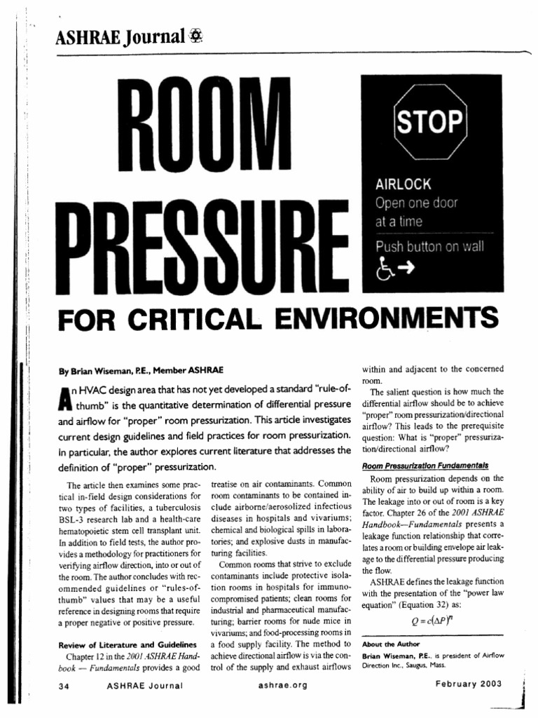 Room Pressure For Critical Environments | PDF