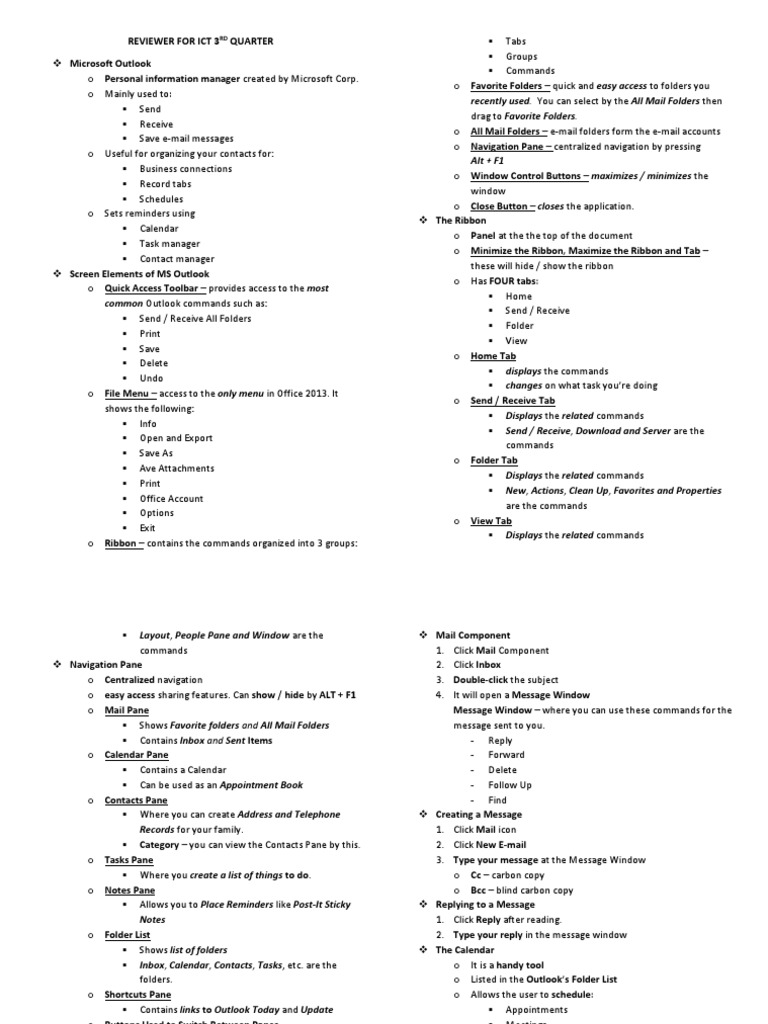 Reviewer For Grade 8 Ict 3RD Quarter | PDF | Microsoft Outlook | Tab (Gui)