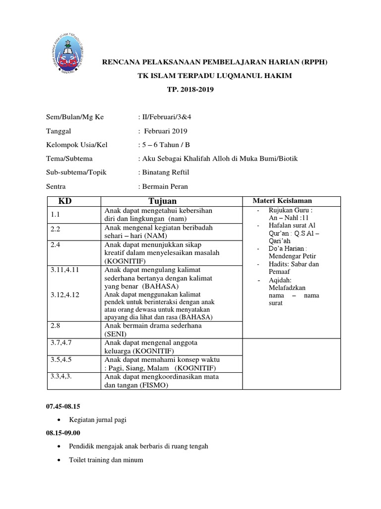 Contoh RPPH PAUD | PDF | Kesehatan Holistik