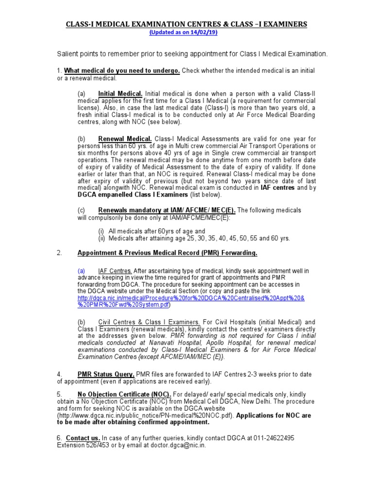 DGCA Class 1 Medical | PDF | Health Care | Medicine