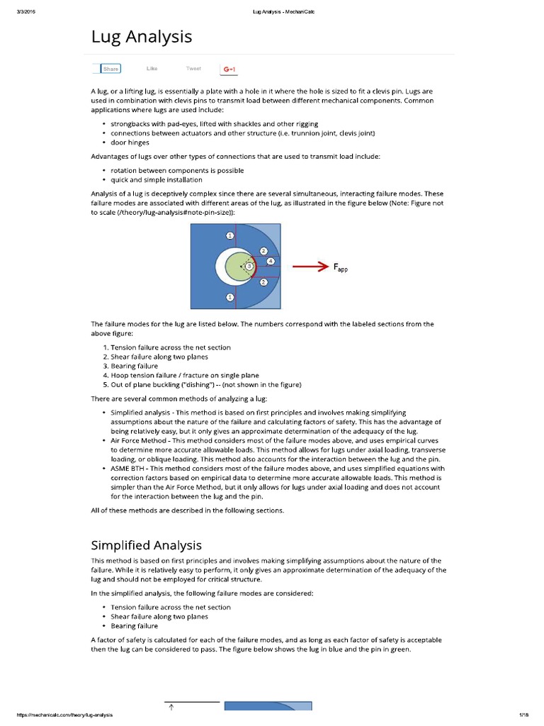 Lug Analysis - MechaniCalc | PDF