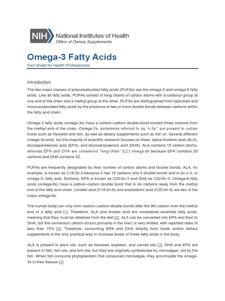 Omega-3 Fatty Acids: Fact Sheet For Health Professionals | PDF | Omega ...