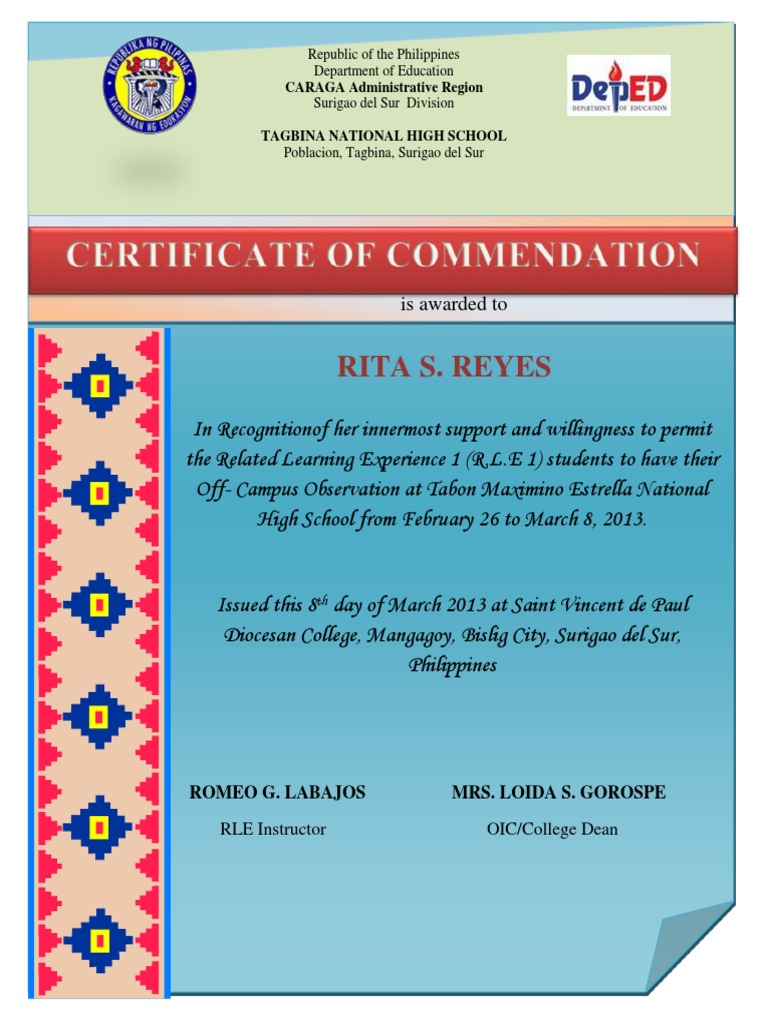 BFP Certificate of Appreciation 2019 | PDF | Schools | Further Education