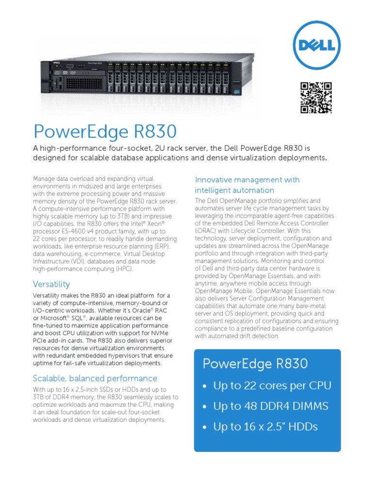 Dell PowerEdge R830 Spec Sheet | PDF | Dell | Solid State Drive