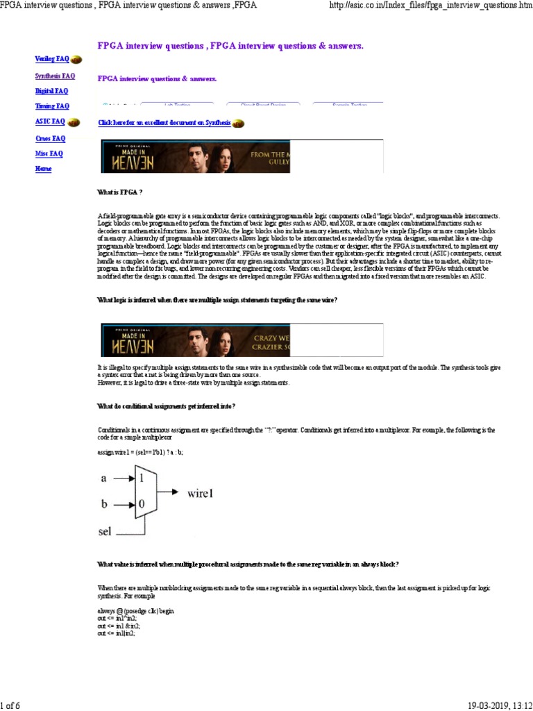 Fpga Interview Questions Fpga Interview Questions And Answers Pdf Field Programmable Gate