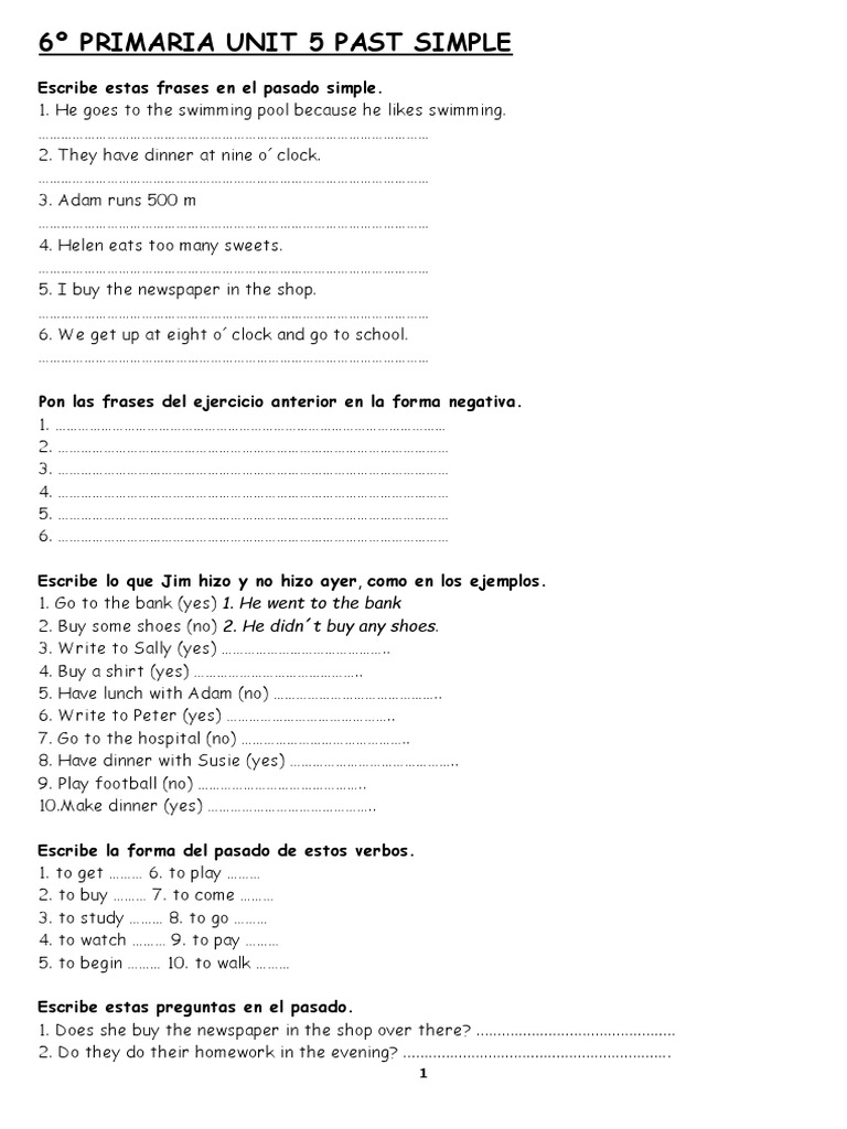 6º Primaria Unit 5 Past Simple | PDF