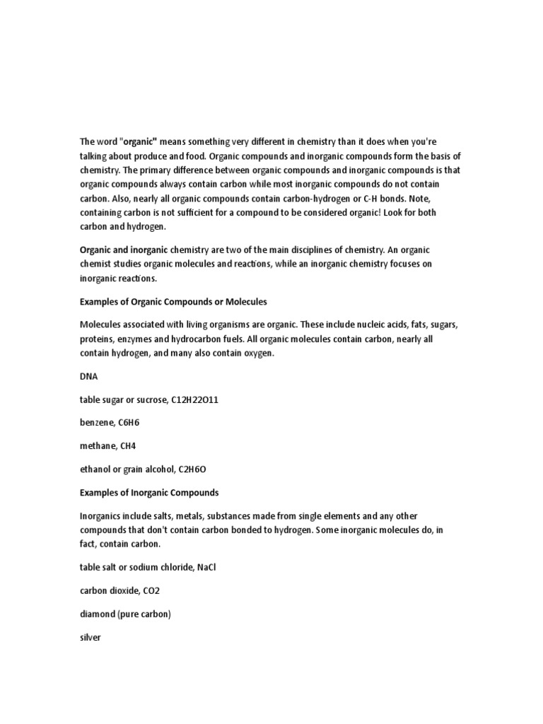 Understanding Organic vs Inorganic Chemistry | PDF | Organic Compounds ...