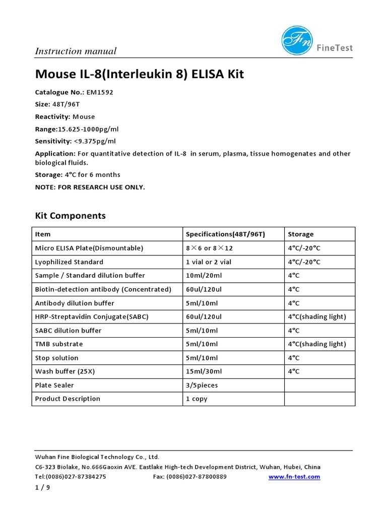 Mouse IL-8 (Interleukin 8) ELISA Kit: Instruction Manual | PDF | Elisa ...