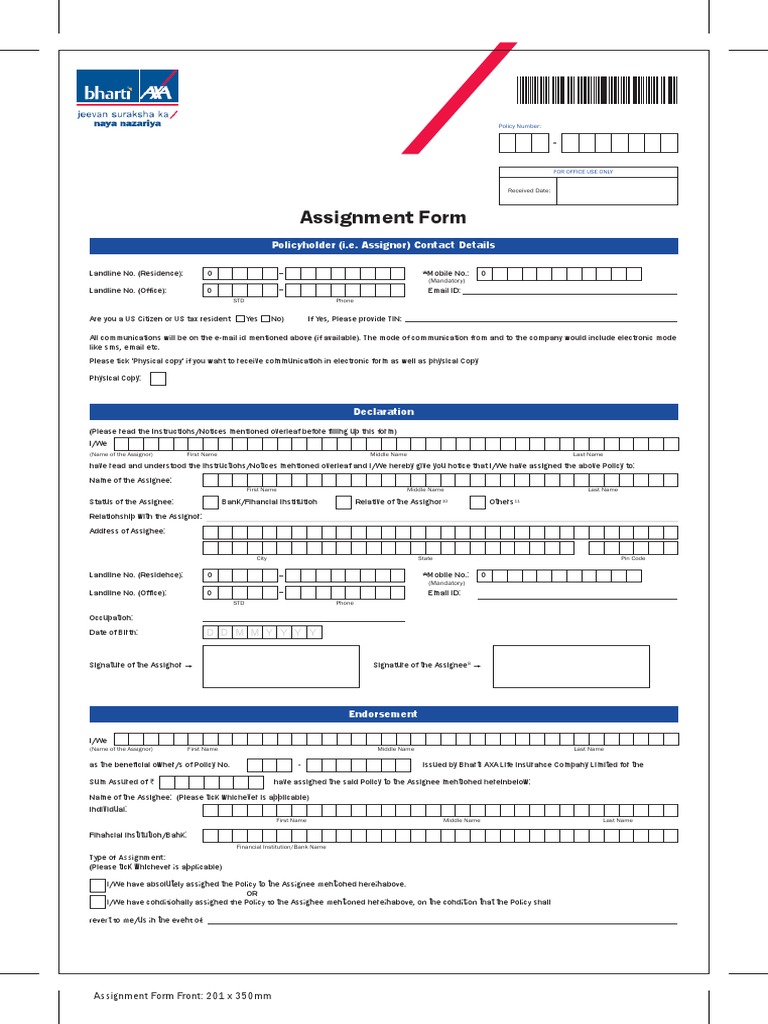 Assignment Form | PDF | Assignment (Law) | Insurance