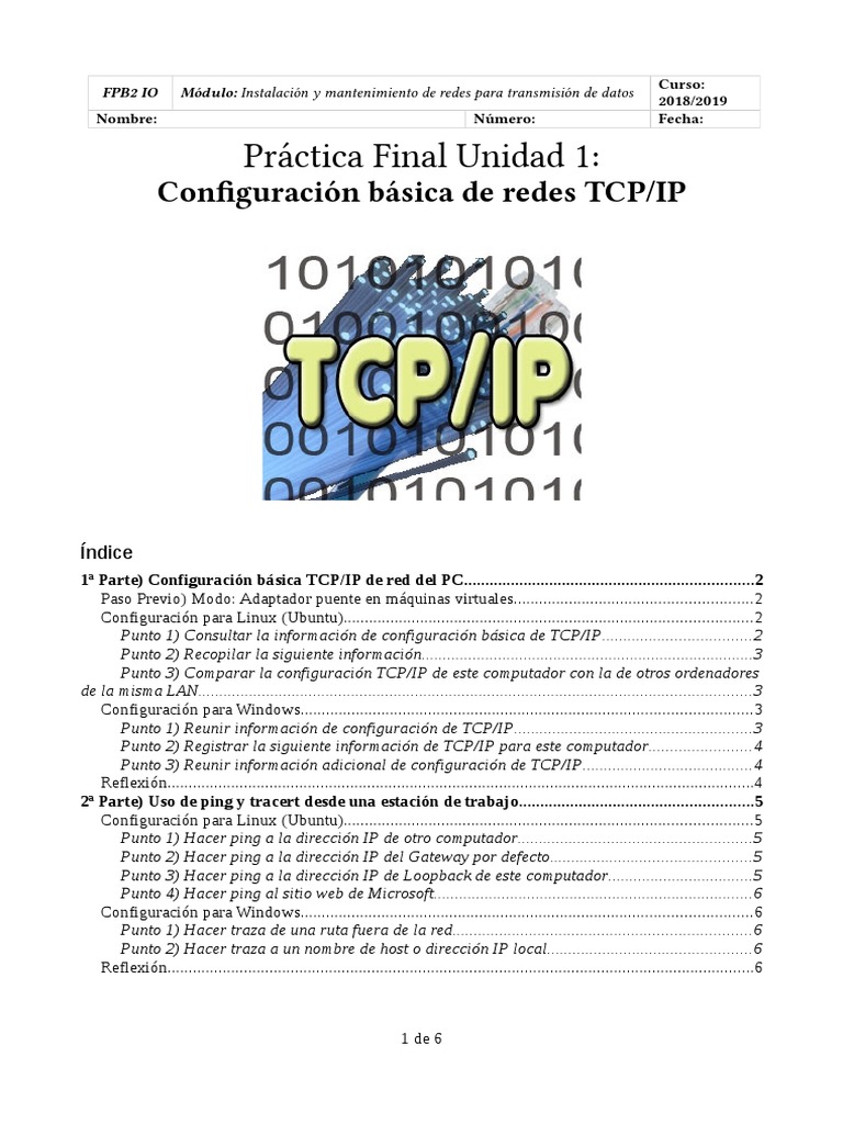 Práctica Final Unidad 1: Configuración Básica de Redes TCP/IP | PDF | Dirección IP | Estándares ...