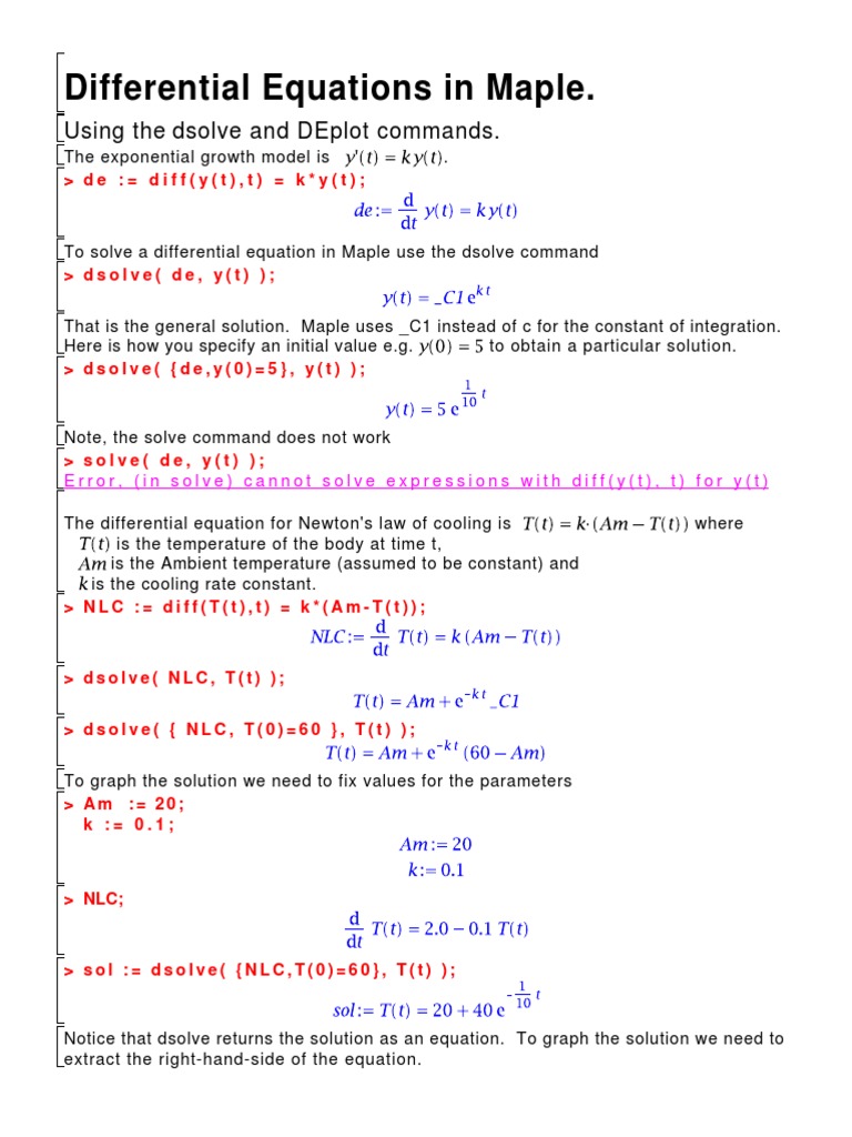 DSolve Function of Mathematica | PDF | Differential Equations | Equations