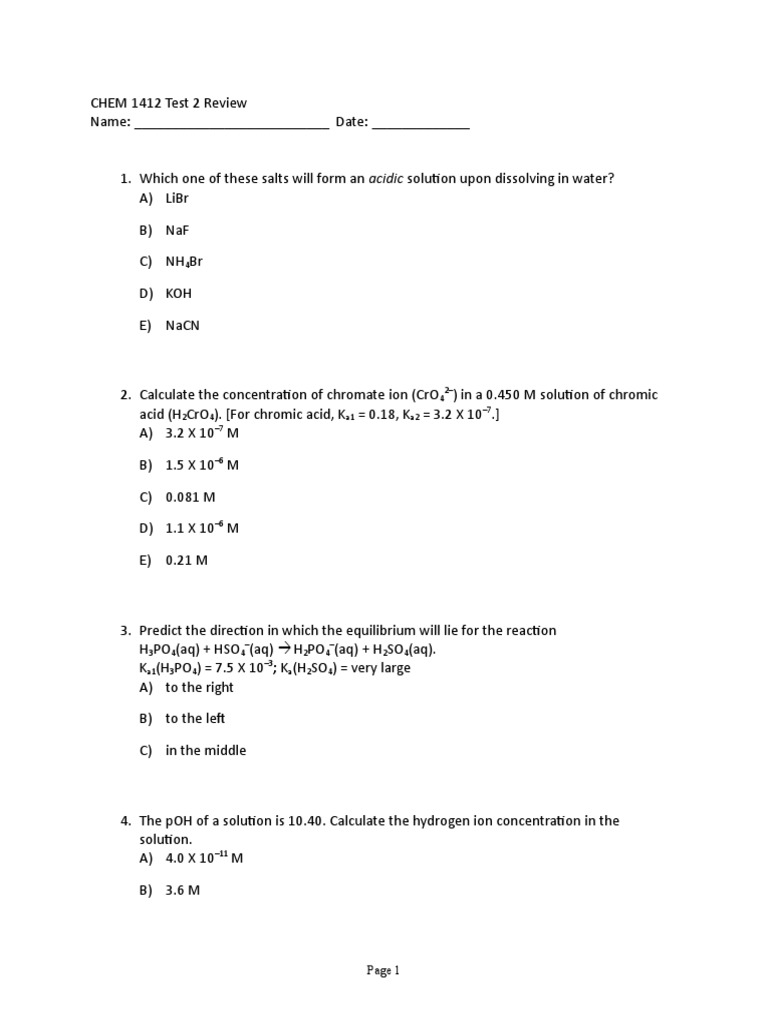 Exam 2 Review PDF | PDF | Acid | Chemical Equilibrium