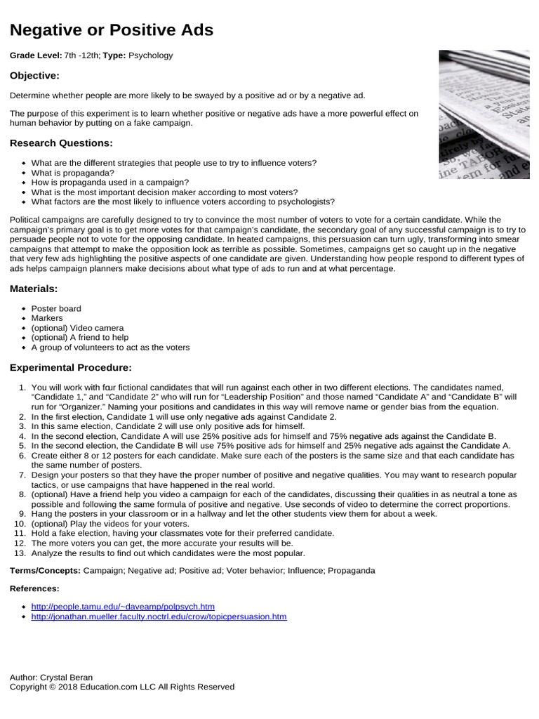 Negative or Positive Ads | PDF | Political Campaigns | Voting
