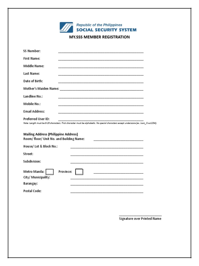 SSS Online Member Registration Form | PDF