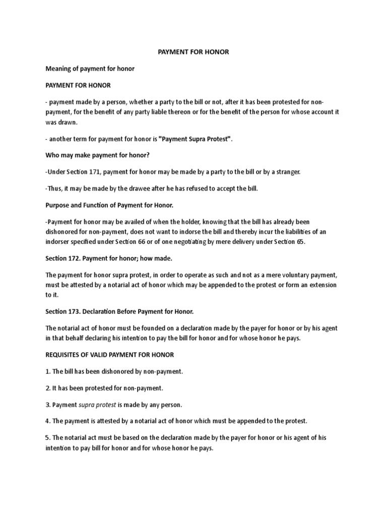 Payment for Honor Explained | PDF | Payments | Private Law