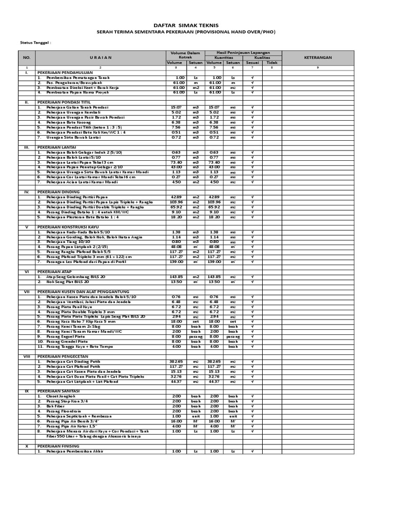 Daftar Simak Pekerjaan Pemeliharaan | PDF