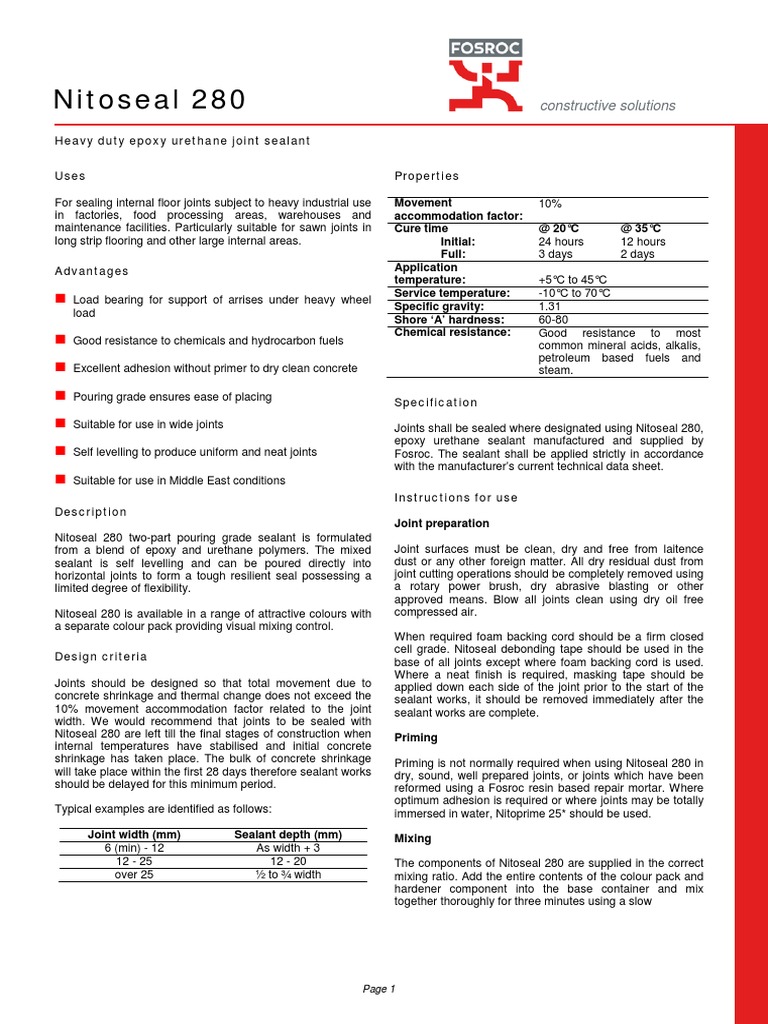 Nitoseal 280 | PDF | Epoxy | Concrete
