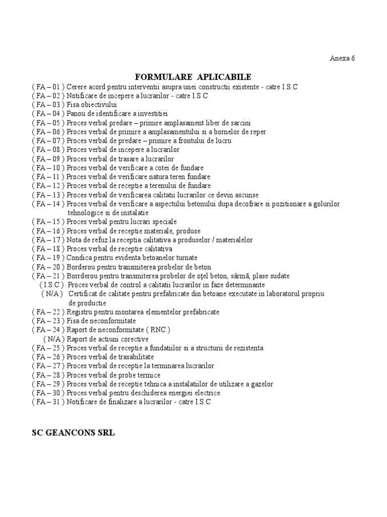 Anexa 4 - Formulare Aplicabile | PDF