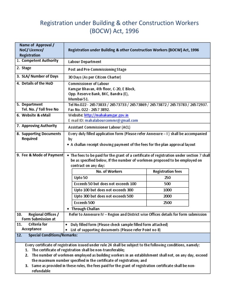 Checklist (BOCW) Act 1996 V0.1.3 | PDF | Faq | Government