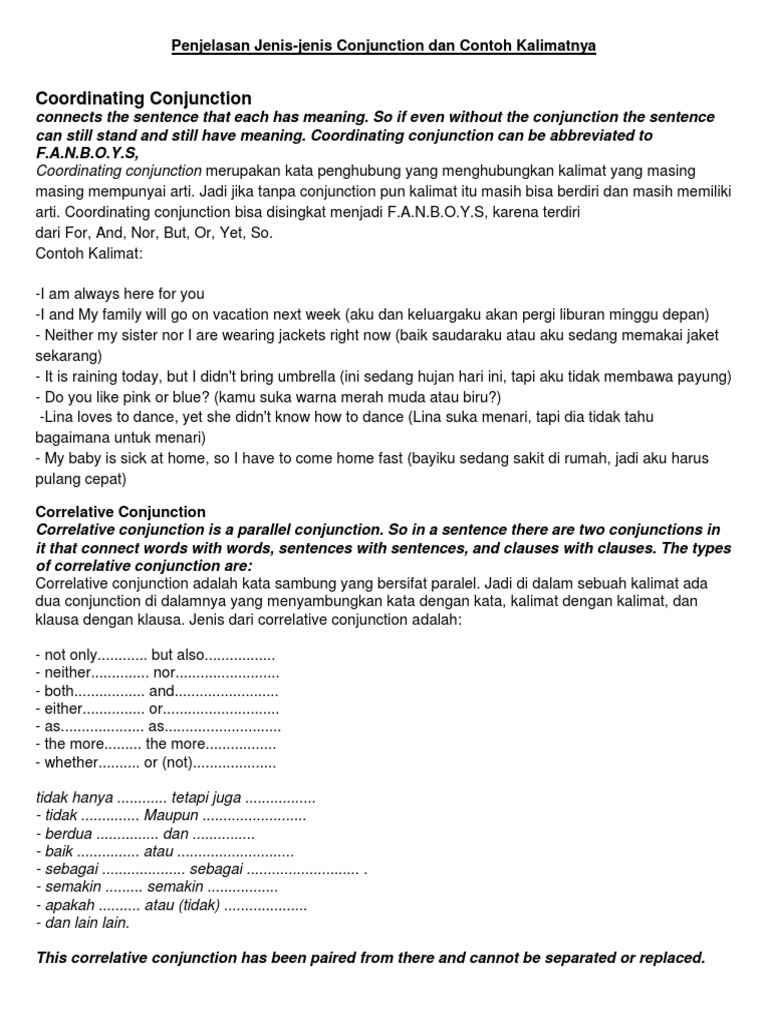 Materi Conjunction Dan Contoh Kalimatnya | PDF