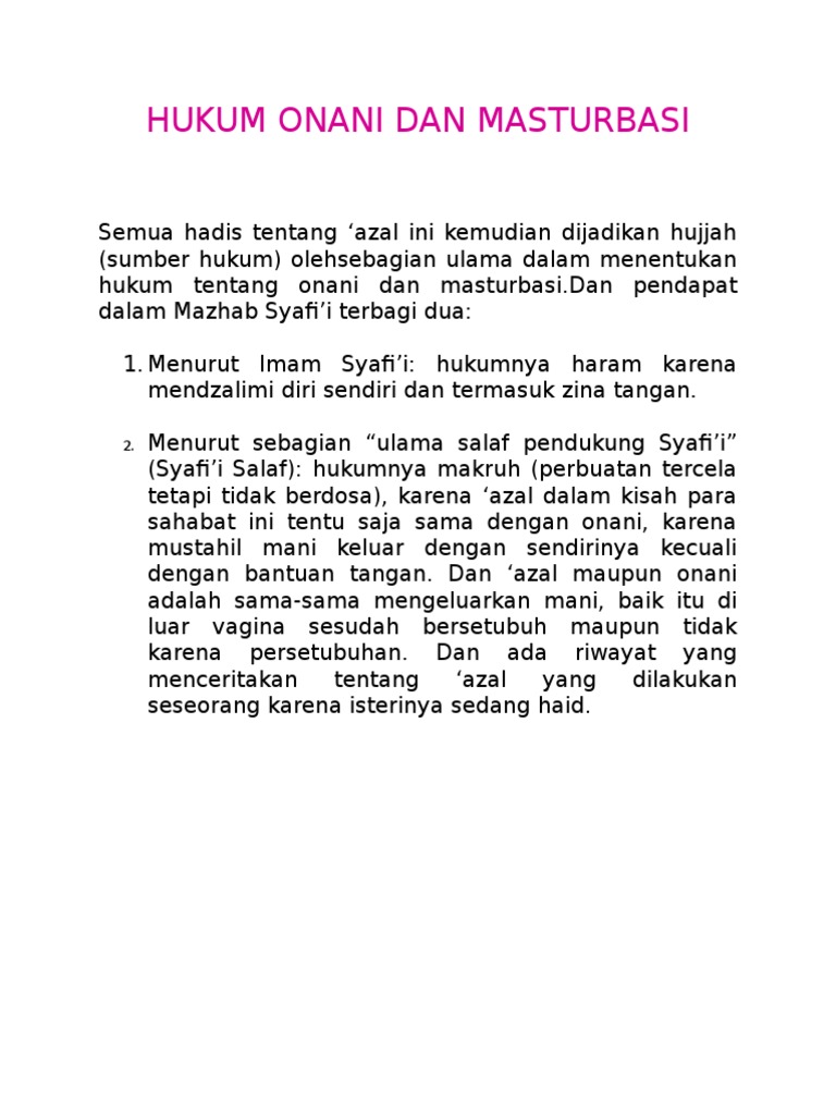 Hukum Onani dan Masturbasi dalam Islam | PDF | Agama & Spiritualitas
