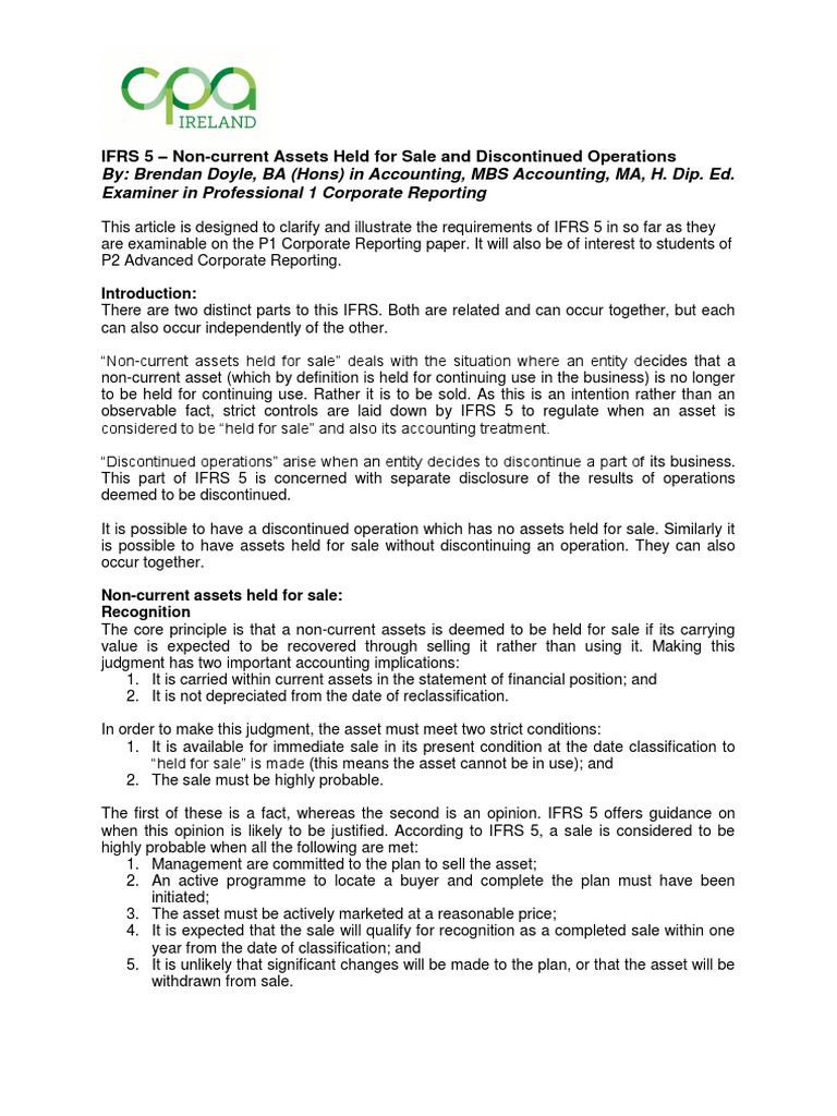 IFRS 5 Non-current Assets and Discontinued Operations Guide (39 | PDF ...