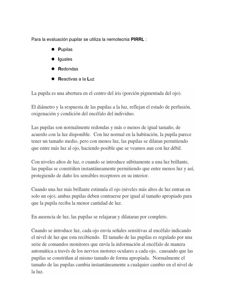 Para la evaluación pupilar se utiliza la nemotecnia PIRRL.docx | Ojo ...