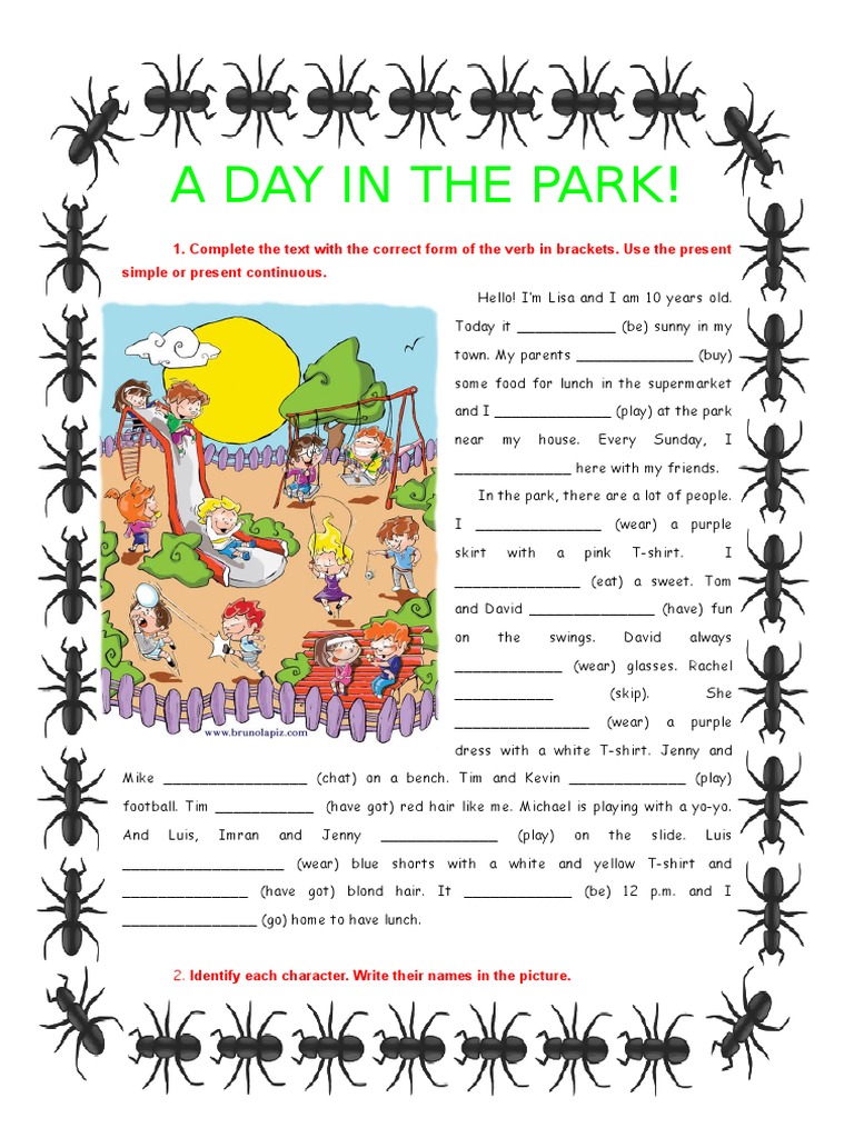 A Day in The Park Present Simple Continuous 9006 | PDF