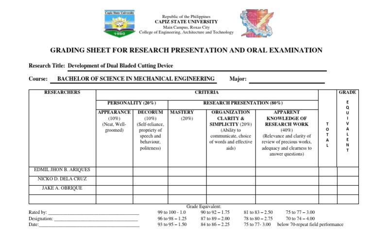 Grading Sheet for Research Presentation | PDF | Science | Behavior ...