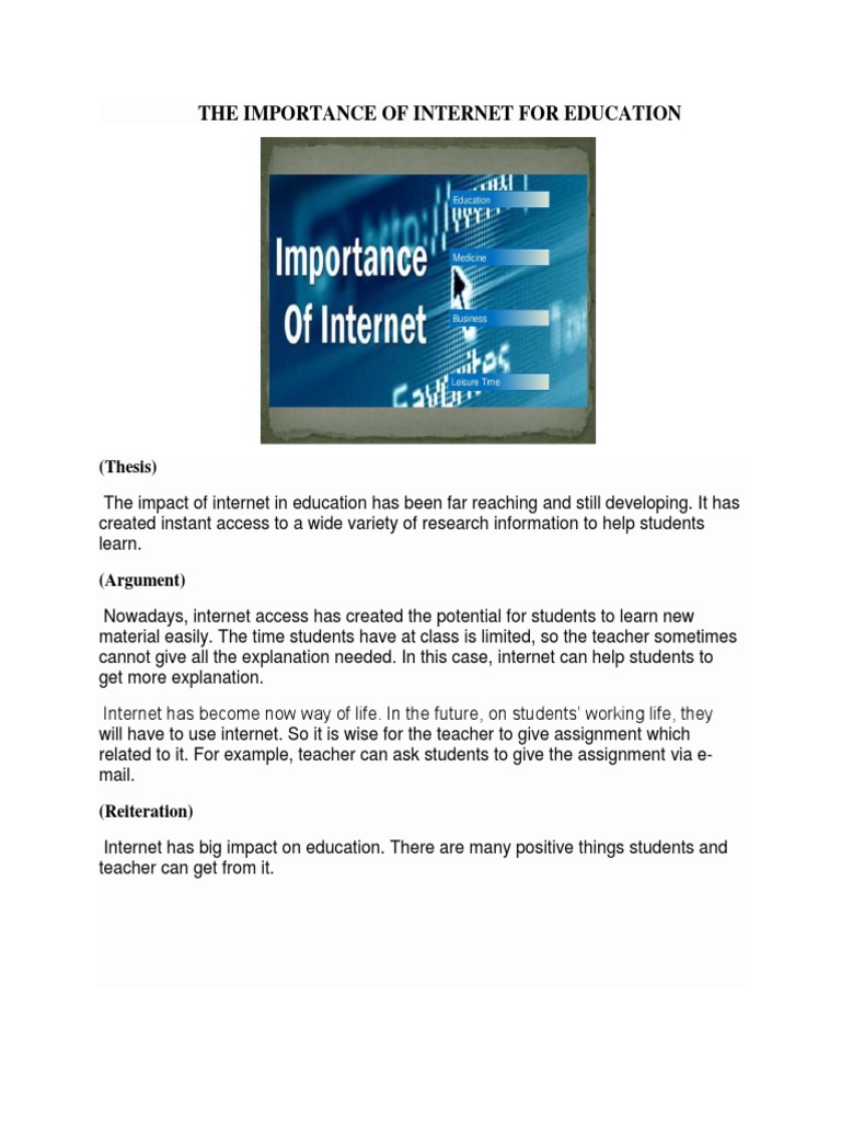 The Importance of Internet For Education | PDF