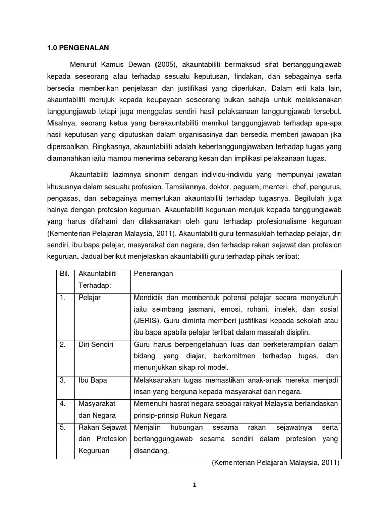 Akauntabiliti Dan Tanggungjawab Profesional Guru Selaras Dengan Kod Etika Profesion | PDF