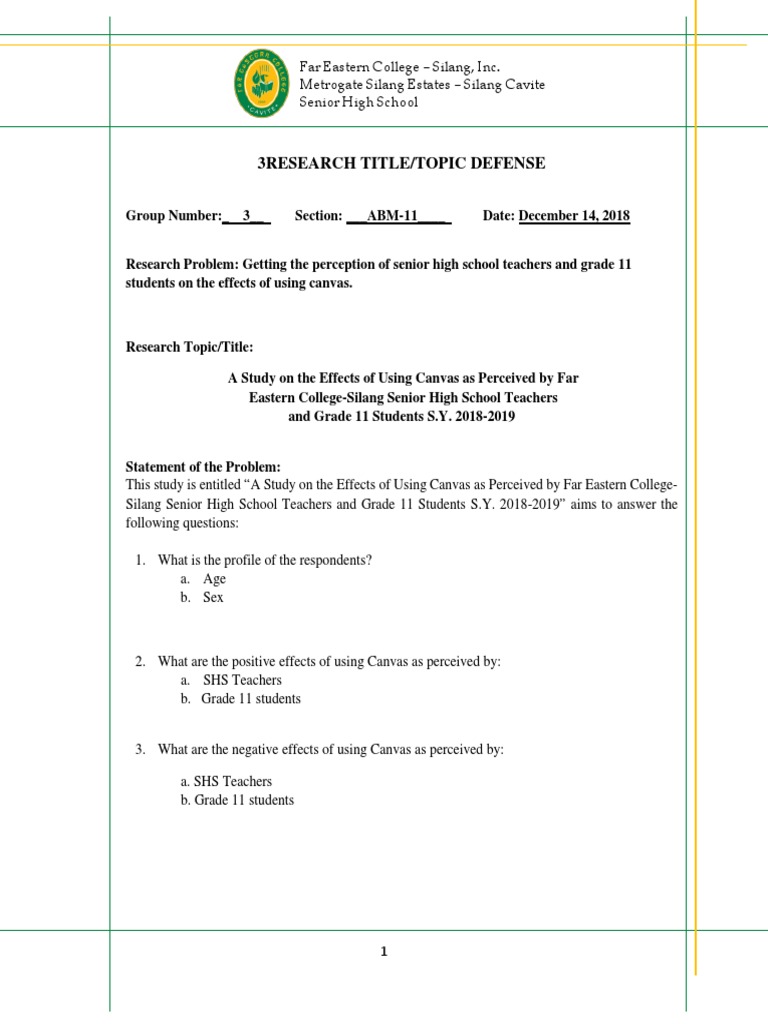 PR1 - Topic Defense Template | PDF | Applied Psychology | Behavioural ...