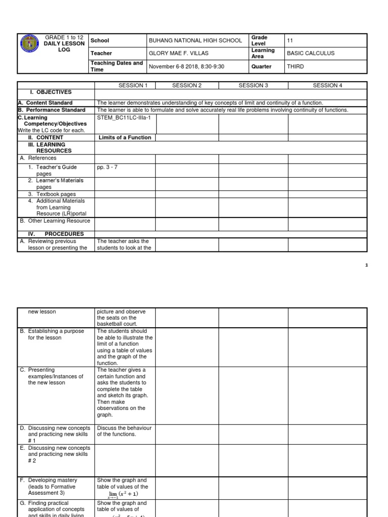 Calculus DLL Week 1 | PDF | Pedagogy | Learning
