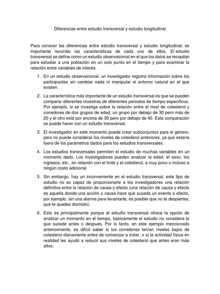 Diferencias Entre Estudio Transversal y Estudio Longitudinal | PDF ...