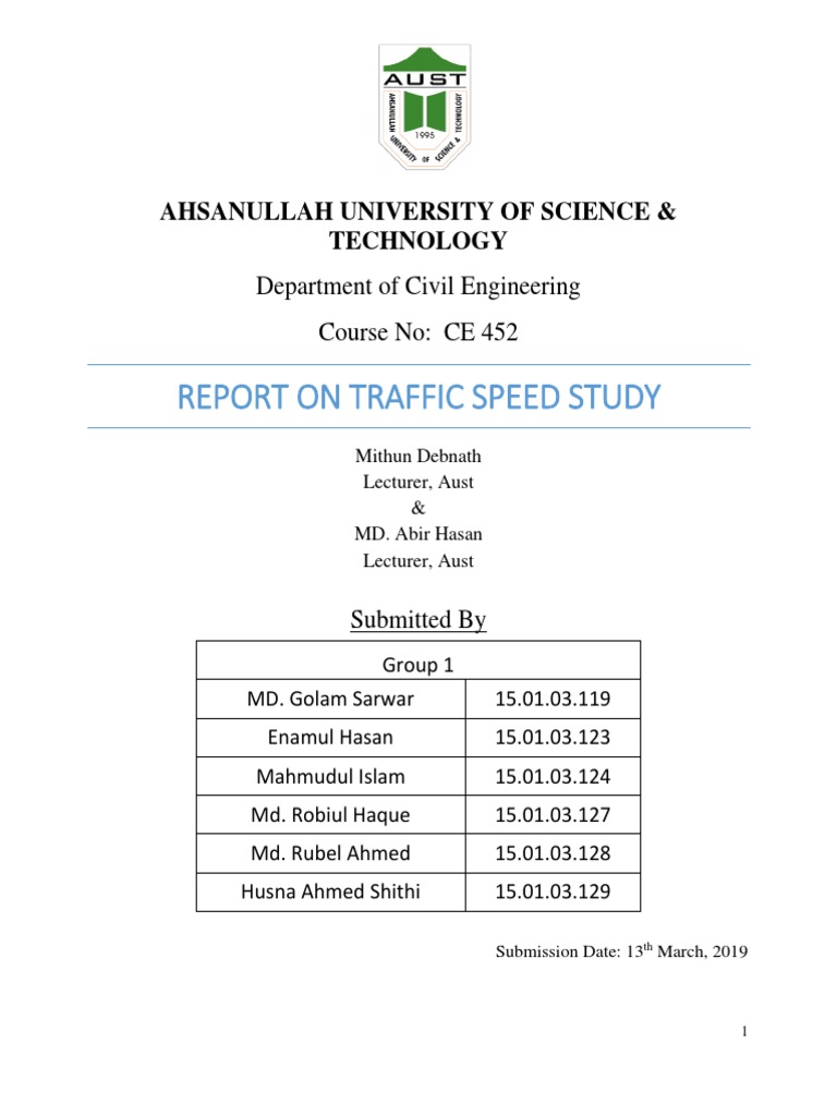 Report On Traffic Speed Study: Ahsanullah University of Science ...