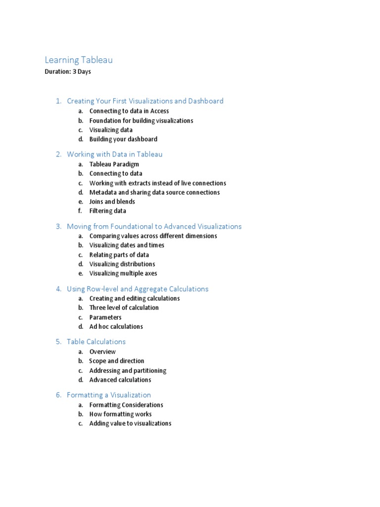 Learning Tableau: Course Overview | PDF