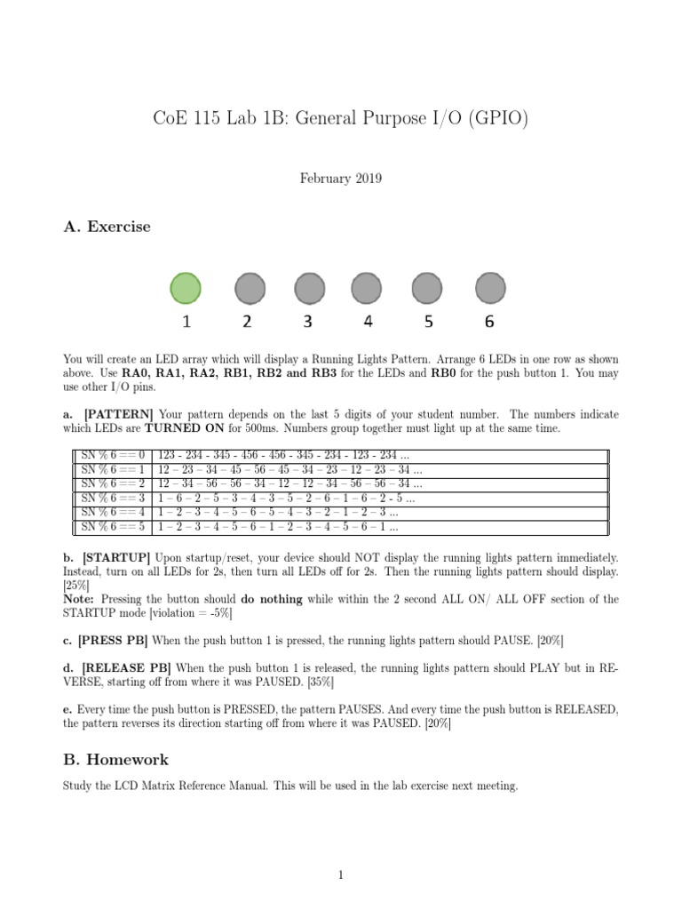 Coe 115 Lab 1B: General Purpose I/O (Gpio) : A. Exercise | PDF