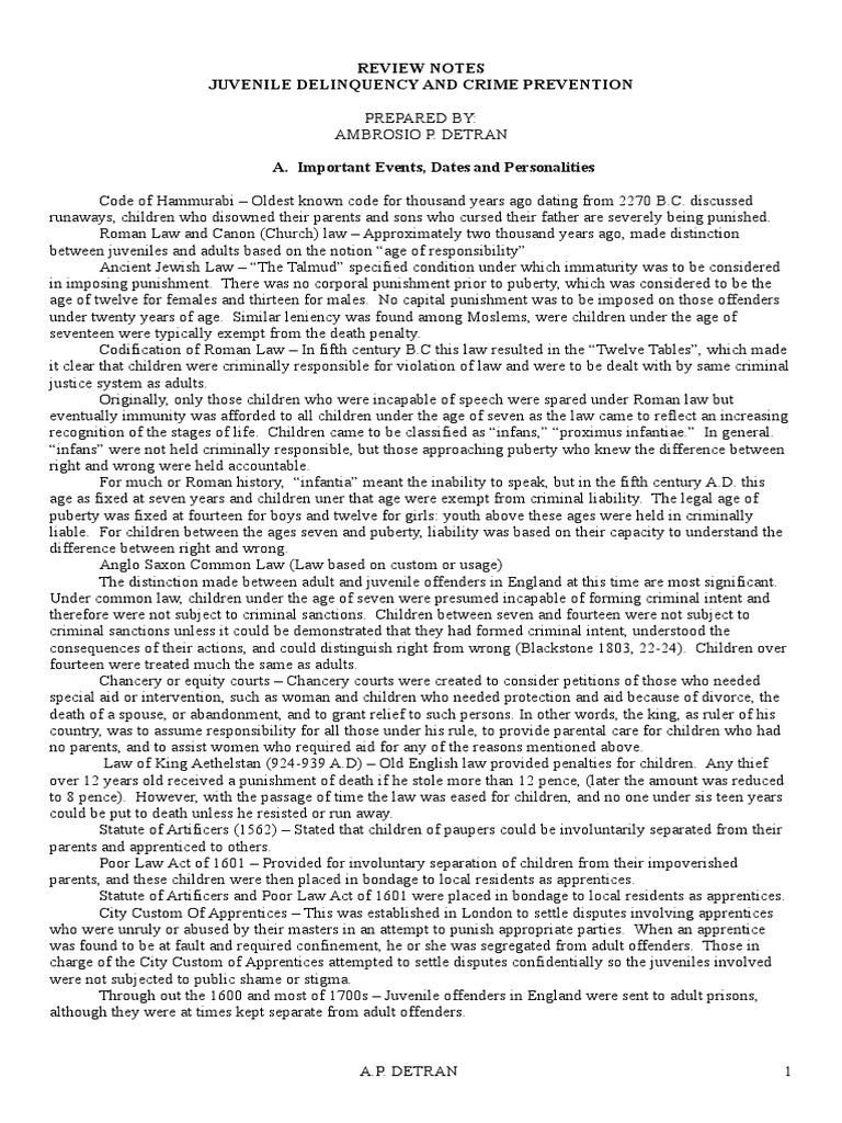 Review Notes Juvenile Delinquency and Crime Prevention | Download Free ...