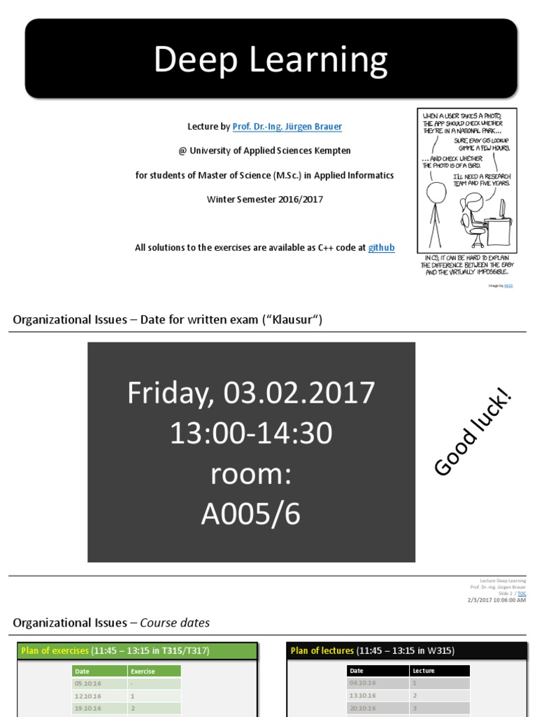 Deep Learning Lecture Overview: A Comprehensive Introduction to Deep ...