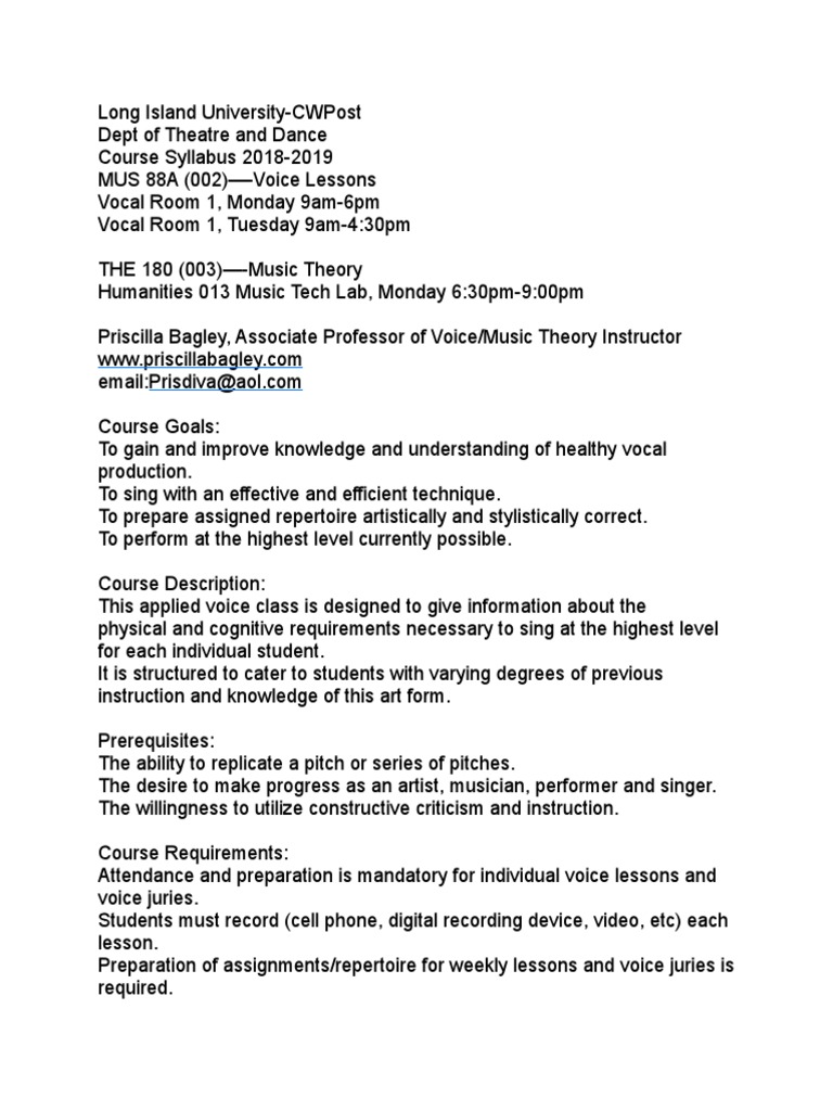 Singing Syllabus Pdf Singing Vocal Pedagogy