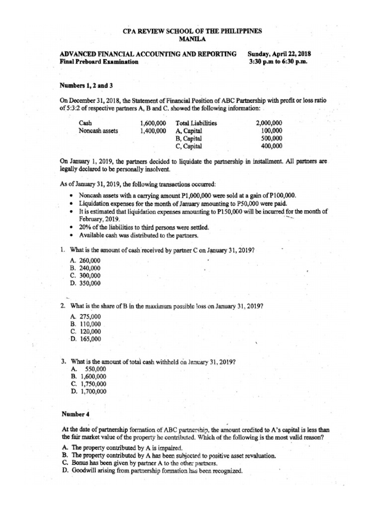 Cpar Afar 1 Final Preboard May 2018 PDF | PDF