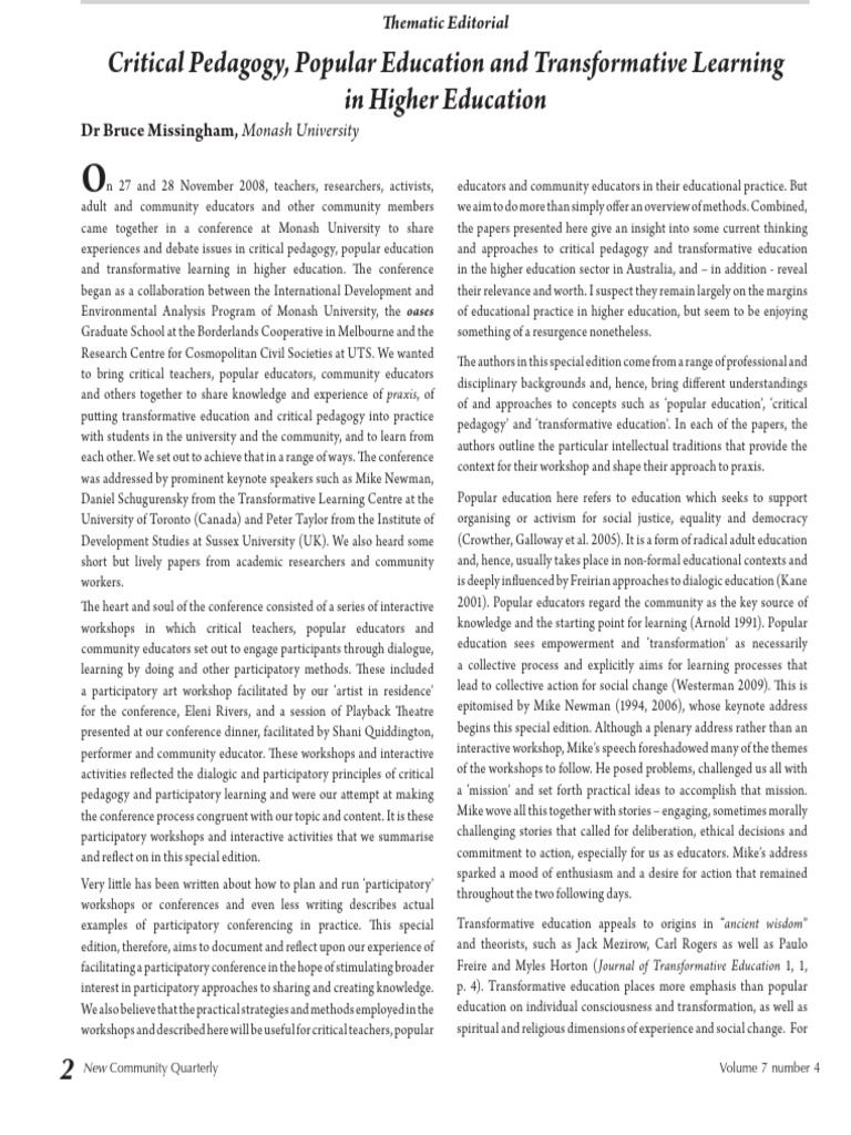 Critical Pedagogy Popular Education | PDF | Pedagogy | Teachers