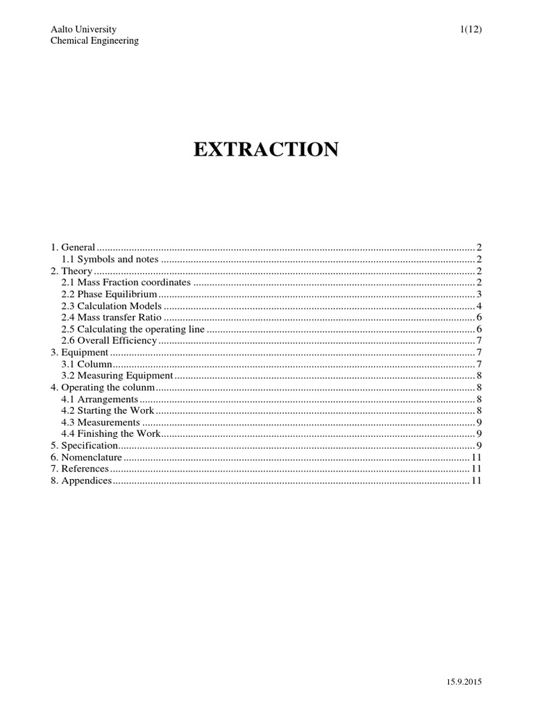 Extraction Aalto University 1 Chemical Engineering Pdf Solubility