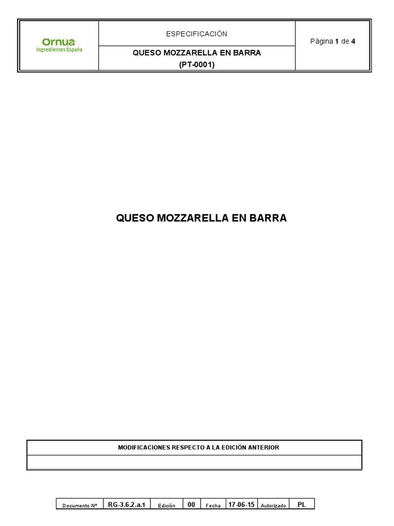 Ficha Queso Mozarella | PDF | Queso | Queso Mozzarella