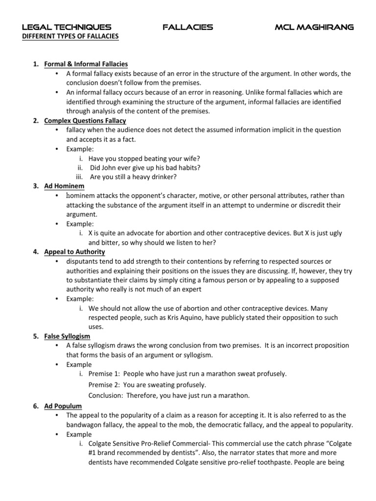 Different Types of Fallacies | PDF | Fallacy | Argument