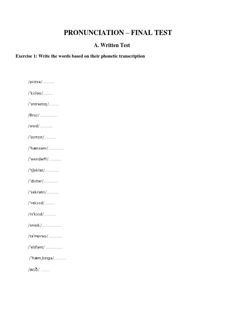 Pronunciation Final Test Exercises | PDF | Stress (Linguistics) | Philology
