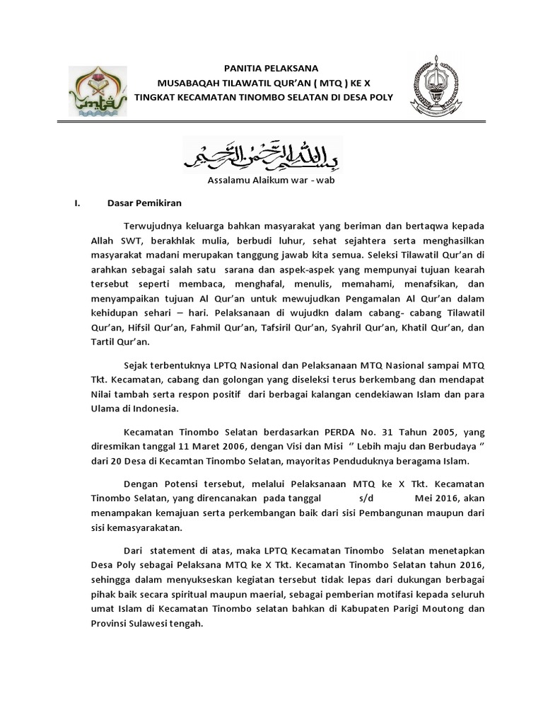 Proposal Panitia MTQ | PDF