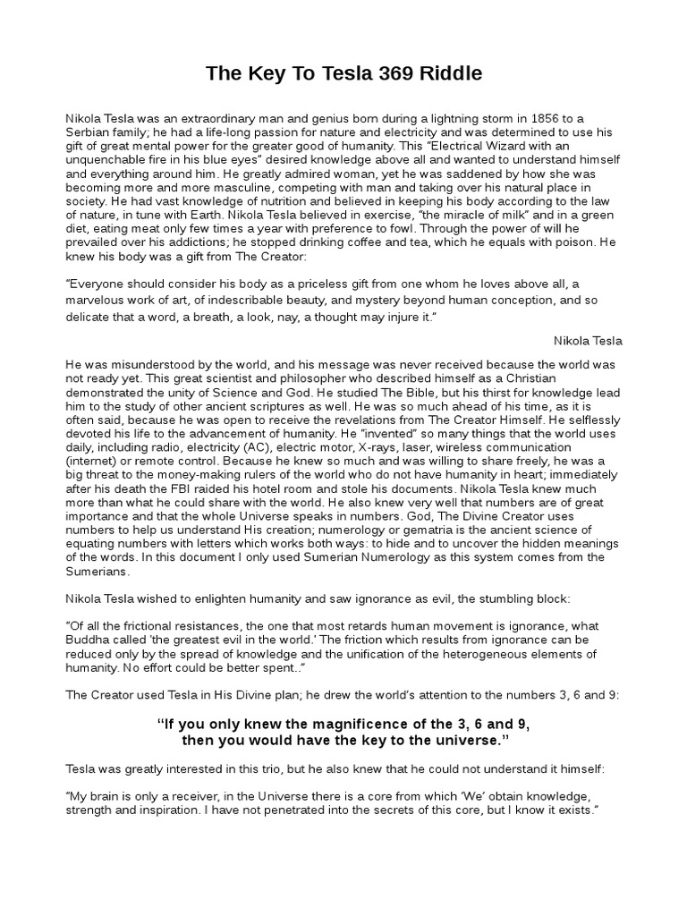 Tesla 369 The Key | PDF | Number Of The Beast | God